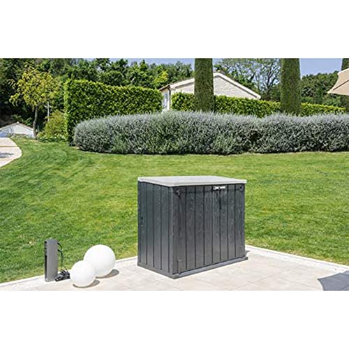 Toomax Stora Way All Weather Outdoor Extra Large Horizontal Storage Shed Cabinet for Garden Tools, and Yard Equipment, Taupe Gray and Anthracite