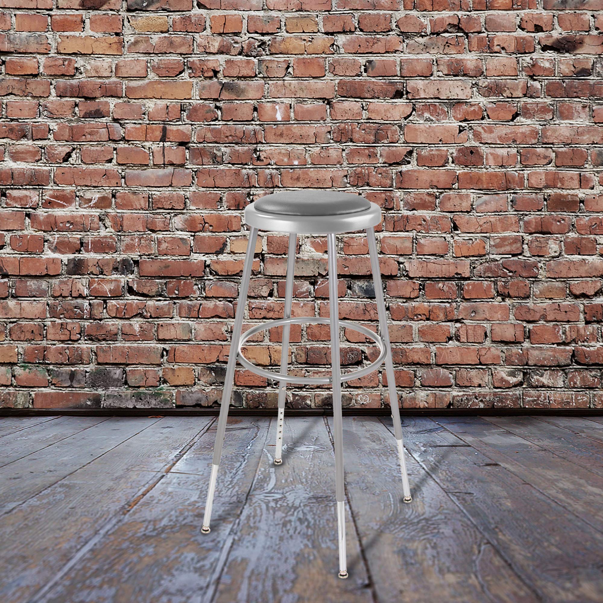 OEF Furnishings (2 Pack) Height Adjustable Grey Vinyl Padded Stool, 31-38" High