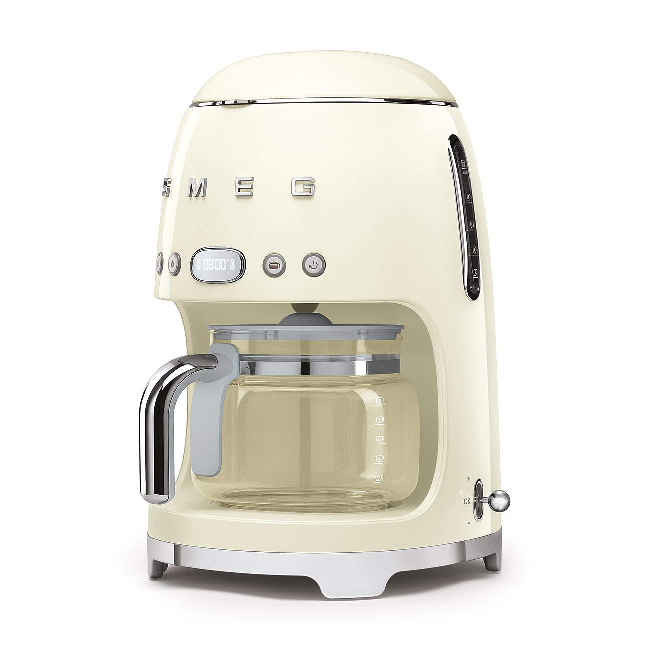 Smeg DCF02CRUK Drip Coffee Machine, Auto-Start Mode, Reuseable Filter, Digital Display, Anti-Drip System, Aroma Intensity Option, 1.4 Litre Tank, Cream
