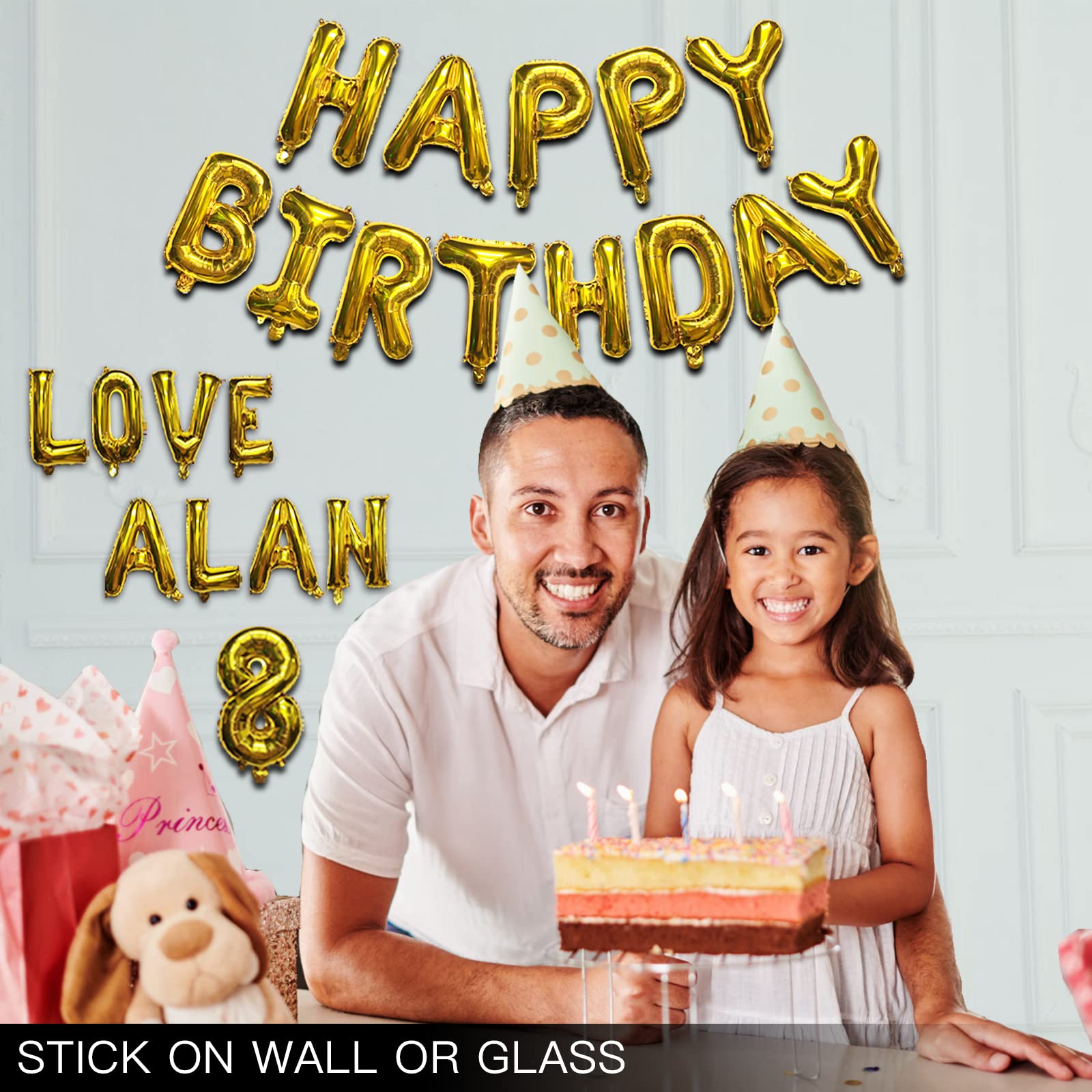 Personalized Name Happy Birthday Balloons Letters Kit, DIY Custom Name Birthday Banner, 2 Sets A- Z & 0-9 16'' Letters and Numbers with 2 LED Light for Birthday Party Decorations Gold