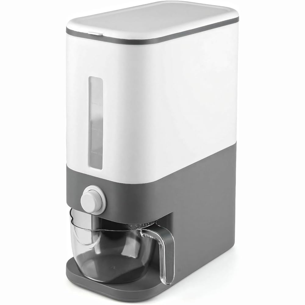 Premium Rice Dispenser - 25lbs Capacity Kitchen Storage Container: Pantry Organizers and Storage, Grain Storage Container, Flour and Rice Container for Countertop, Cereal & Candy Food Dispenser.