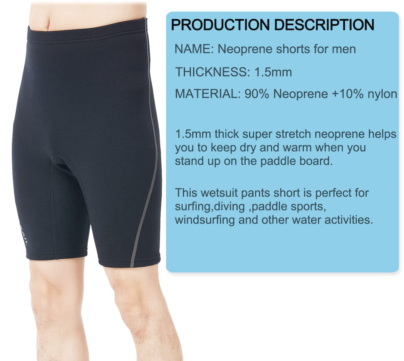 Wetsuit Shorts Pants men 1.5mm Neoprene shorts for swimming surfing snorkeling diving M Size