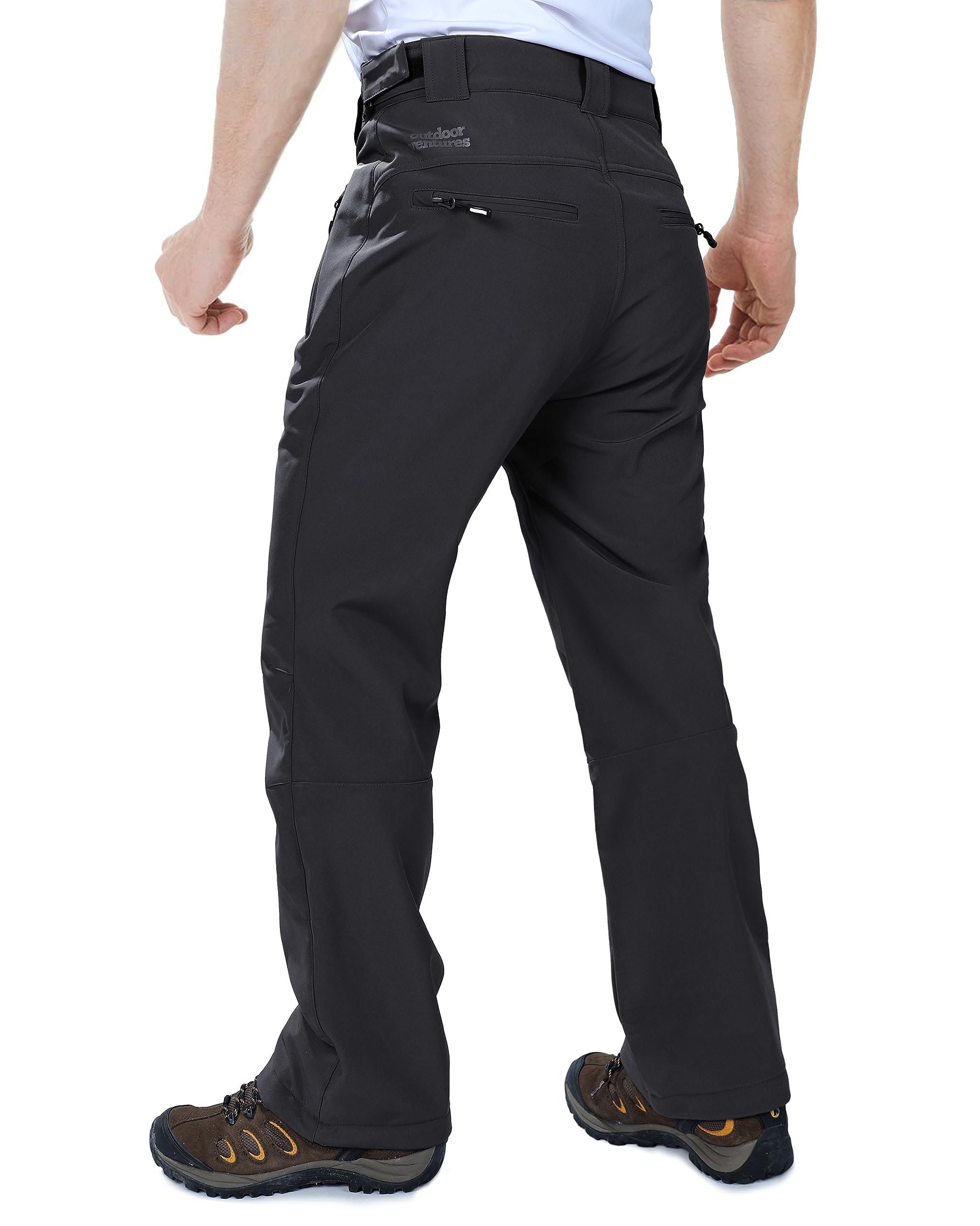 Outdoor Ventures Men's Lite Waterproof Windproof Fleece Lined Warm Hiking Ski Snow Pants Expandable-Waist Black
