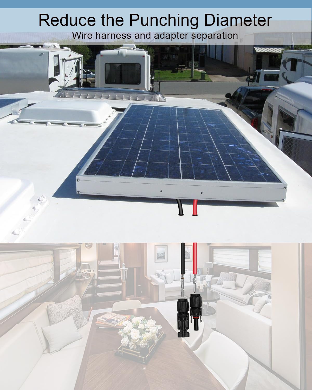 QNHEAY Waterproof Solar Connector Entry Gland Cable Junction Box Through RV Roof Solar Entry Housing with 10Ft 10AWG Solar Extension Cable, Connector on RV Boat Van Camper