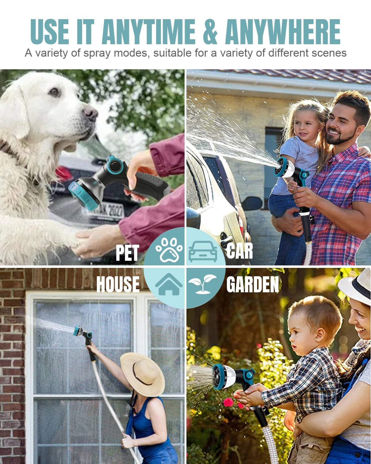 Stainless Steel Garden Hose, 50ft Heavy Duty Metal Water Hose with 10-Mode Water Gun & 6 Pattern Spray Nozzle, Flexible, Leak Proof, No Kink, Puncture Resistant for Yard, Outdoors, Rv