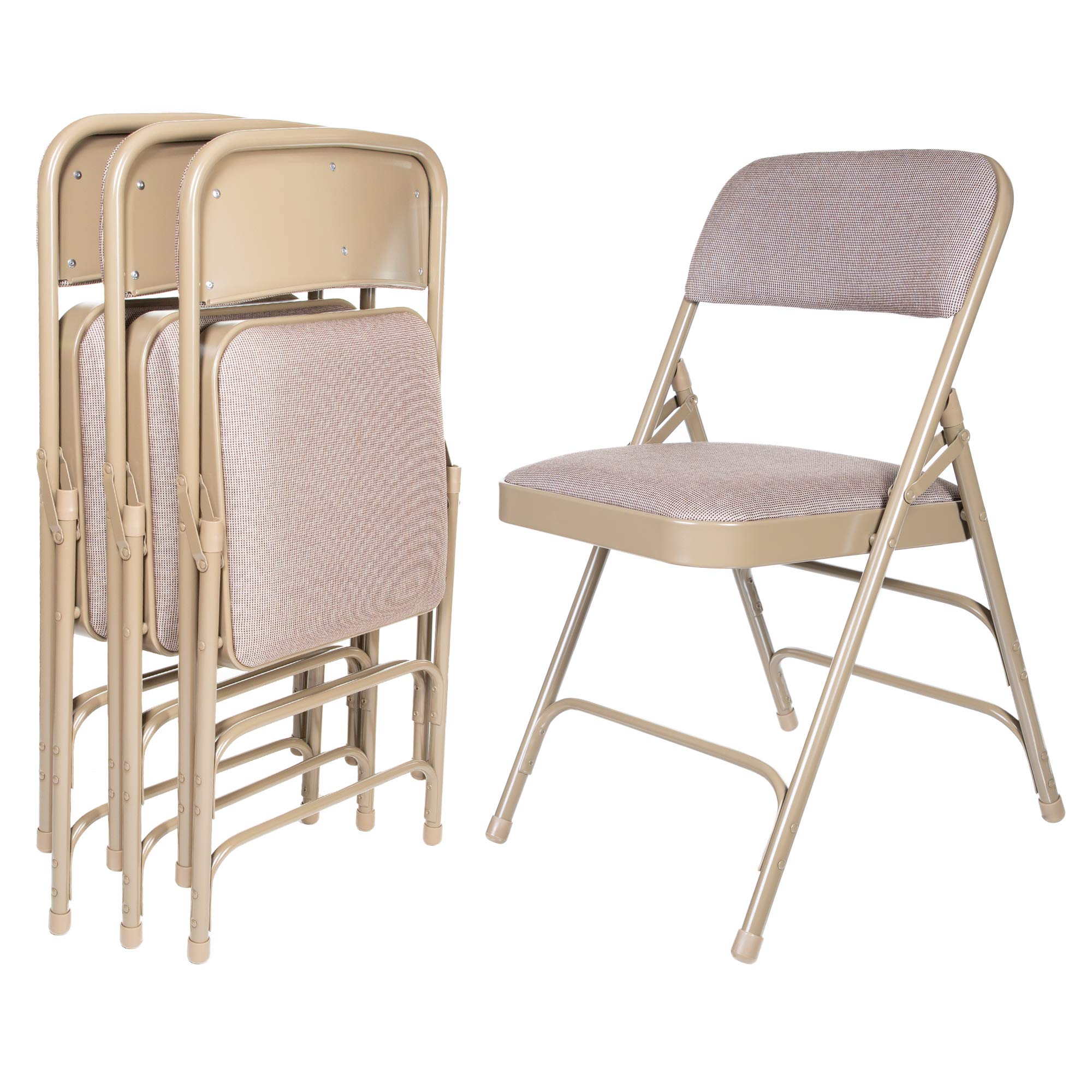 OEF Furnishings Premium Fabric Upholstered Steel Folding Chairs, 4 Pack, Blue