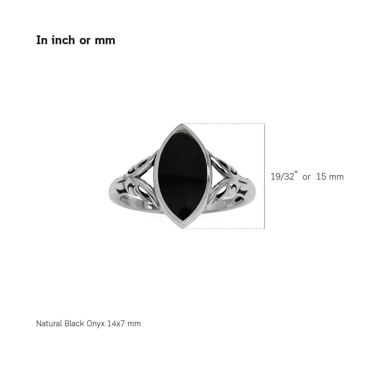 Silvershake 14x7MM Natural Marquise Shape Black Onyx 925 Sterling Silver Filigree Ring Size 9