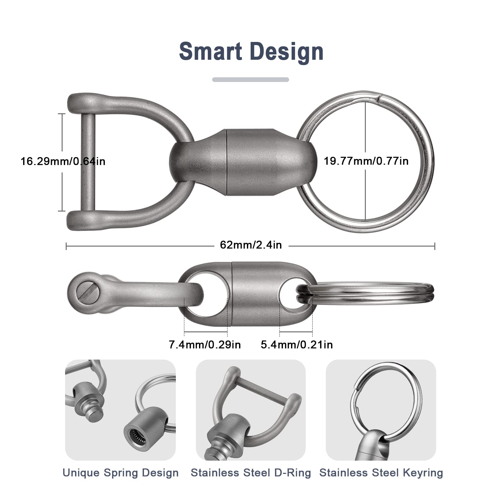 TISUR Swivel Keychain Clip, Titanium Detachable Pull Apart Key Chain, Key Ring Organizer Keychain For Men Women (1PC Swivel +2SUS key rings)