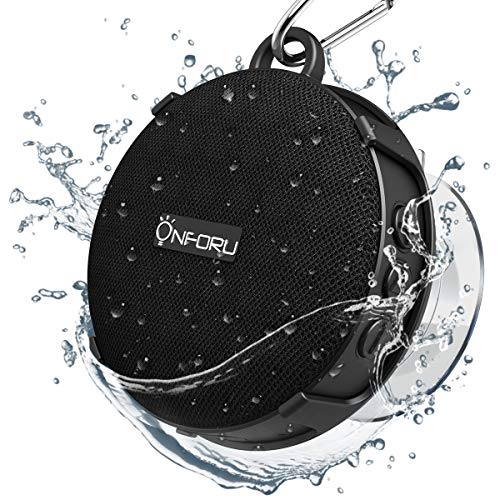 Onforu Shower Speaker, Waterproof Outdoor Bluetooth Speaker with Suction Cup, Portable Mini Wireless Speaker with Sturdy Hook, Stereo Sound and Bluetooth 5.0 for Bathroom, Pool, Beach