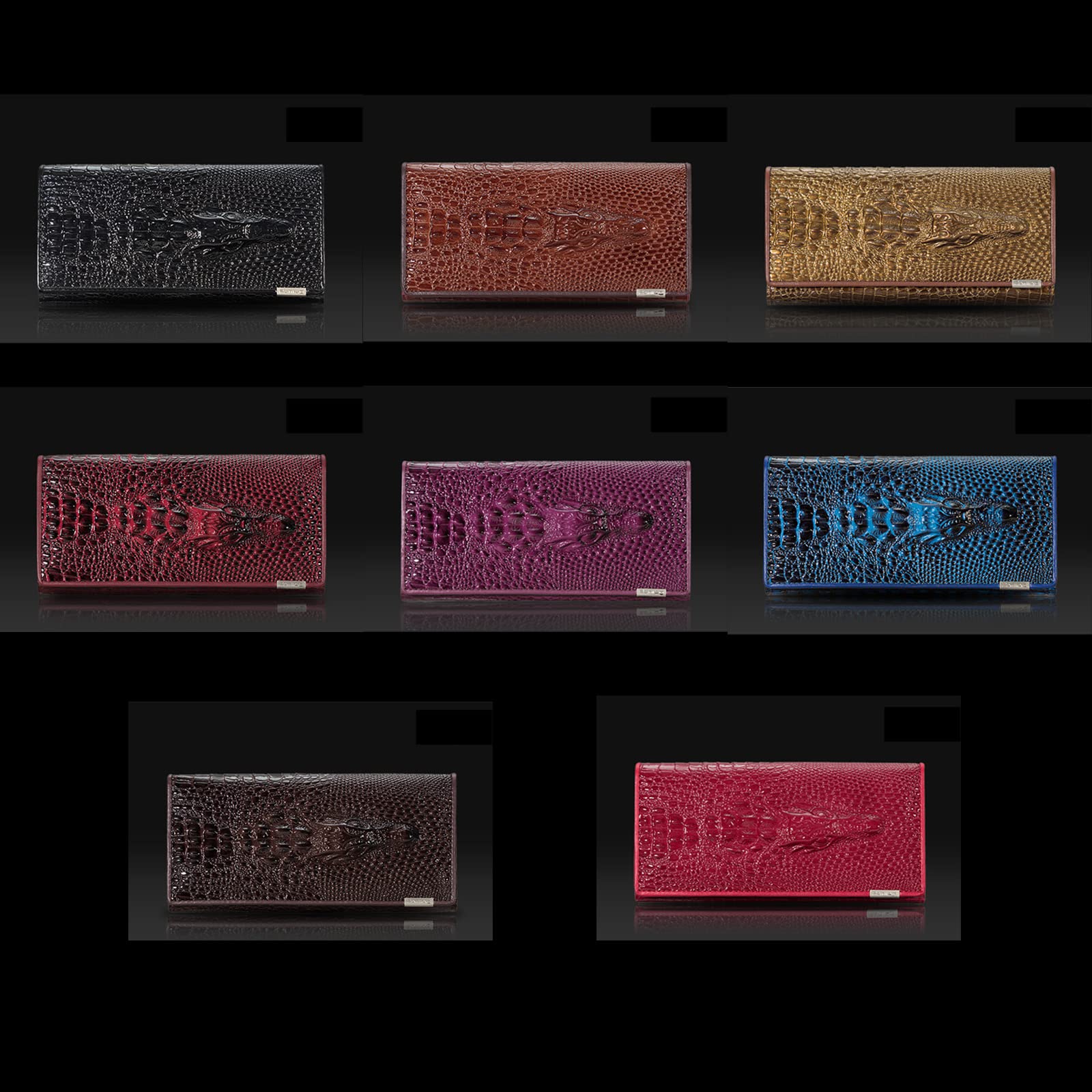 Wallet Women, Crocodile Head Hinge Bag, Long Section Pu Leather Multi-Card Clutch Bag (Blue)
