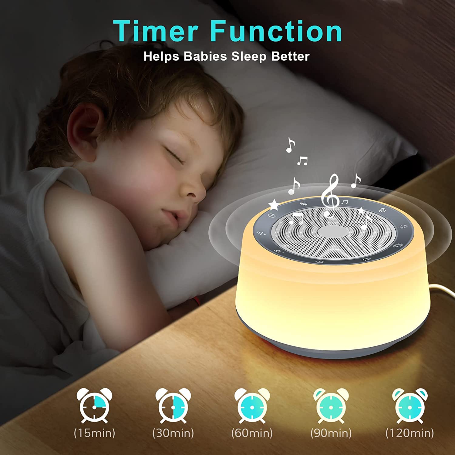 White Noise Machine, Sleep Sound Machine with 30 Soothing Sounds, 7 Color Baby Night Lights, Full Touch Control, Timer and Memory Features, Plug in, Sound Machine for Baby, Adults