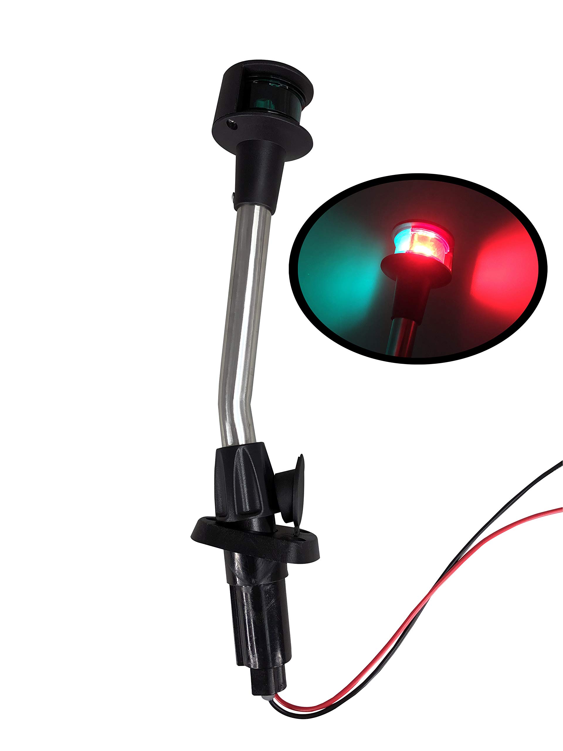 Pactrade Marine Bow Lights for Boats - Incandescent 12-Inch Red and Green Boat Bow Light with Removable Base (Angled Pole) | Boat Navigation Lights for Kayak Fishing Boat Small Boat | 1 NM Visibility