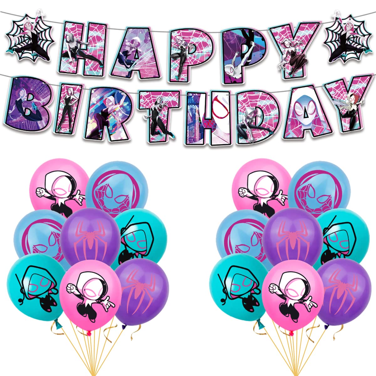 Spider girl Birthday Party Decorations,Pink Super Girls Decorations Includes Happy Birthday Banners,Cupcake Toppers,Balloons