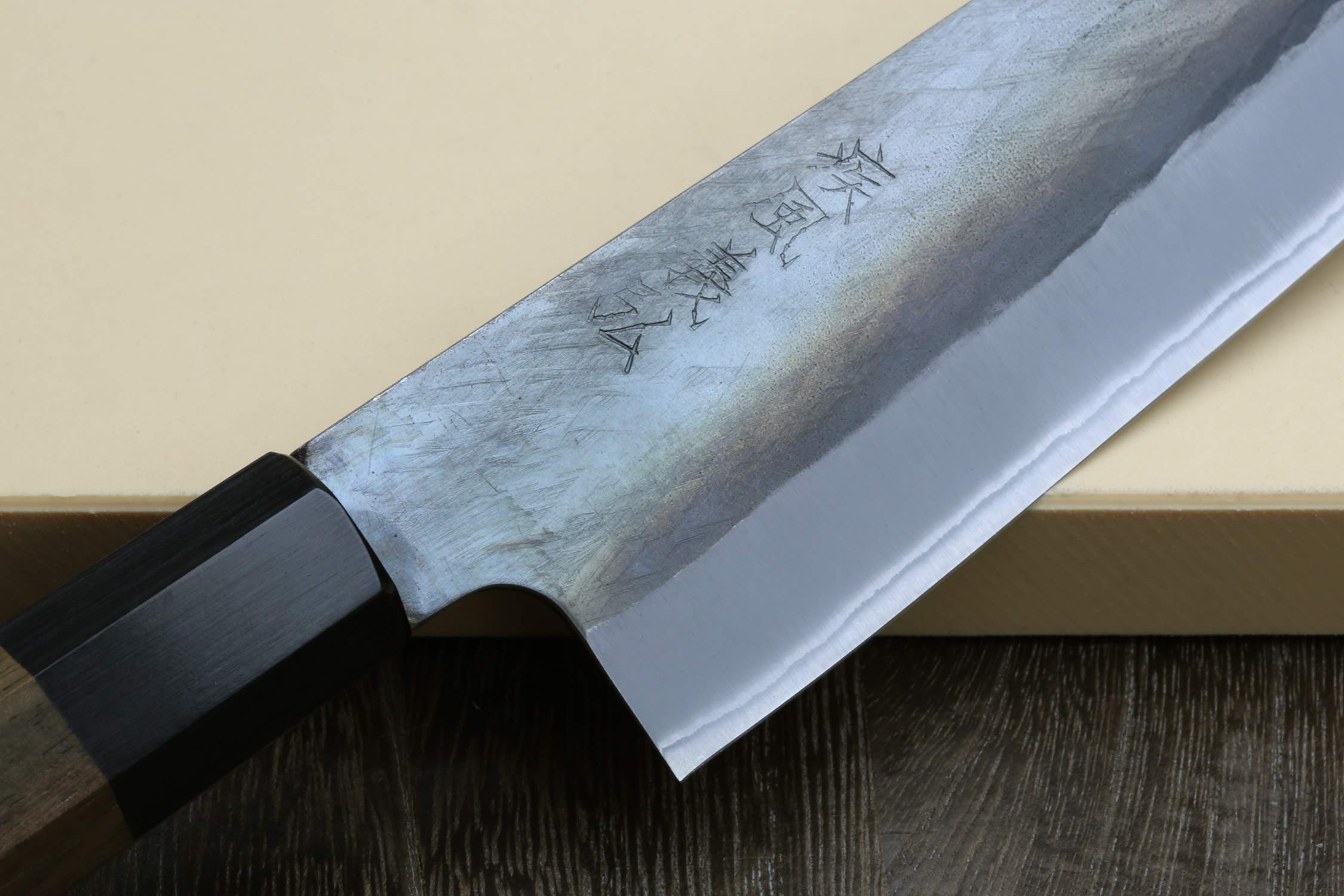 Yoshihiro Kurouchi Black-Forged Blue Steel Stainless Clad Gyuto Chefs Knife Ebony Handle (8.25'' (210mm) & No Saya)
