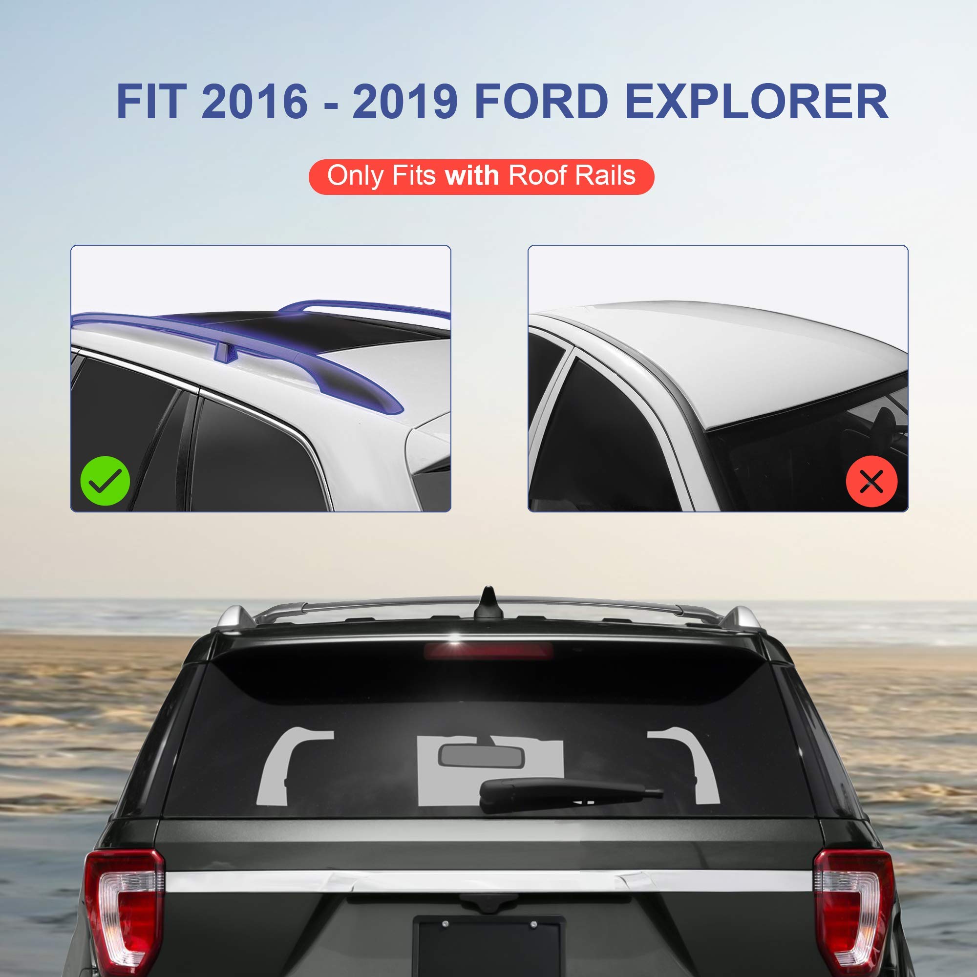 MOSTPLUS Roof Rack Cross Bar Rail Compatible for 2016 2017 2018 2019 Ford Explorer Cargo Racks Rooftop Luggage Canoe Kayak Carrier Rack