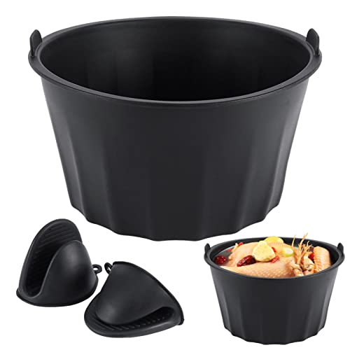 Silicone Slow Cooker Liners,Slow Cooker Divider Insert,Reusable/Leekproof Cooking Liners With Mitts Fit,For 5-6qt Round Slow Cookers,Dishwasher Safe(Black)