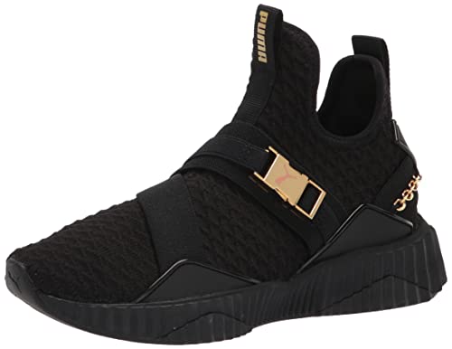 PUMA Women's DEFY MID Sneaker, Puma Black-Gold, 8