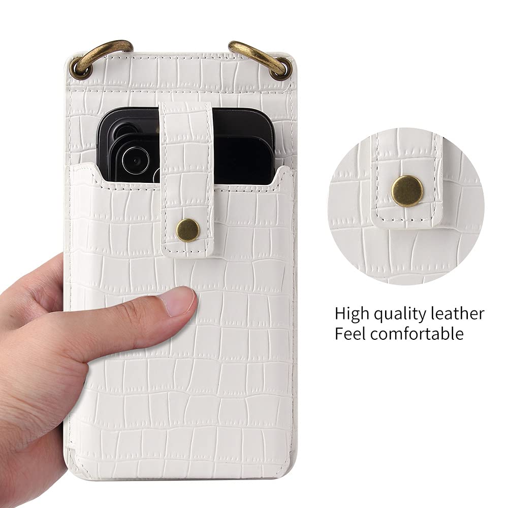 West Leathers Small Crossbody Cell Phone Purse for Women, Mini Messenger Shoulder Handbag Wallet with Credit Card Slots White
