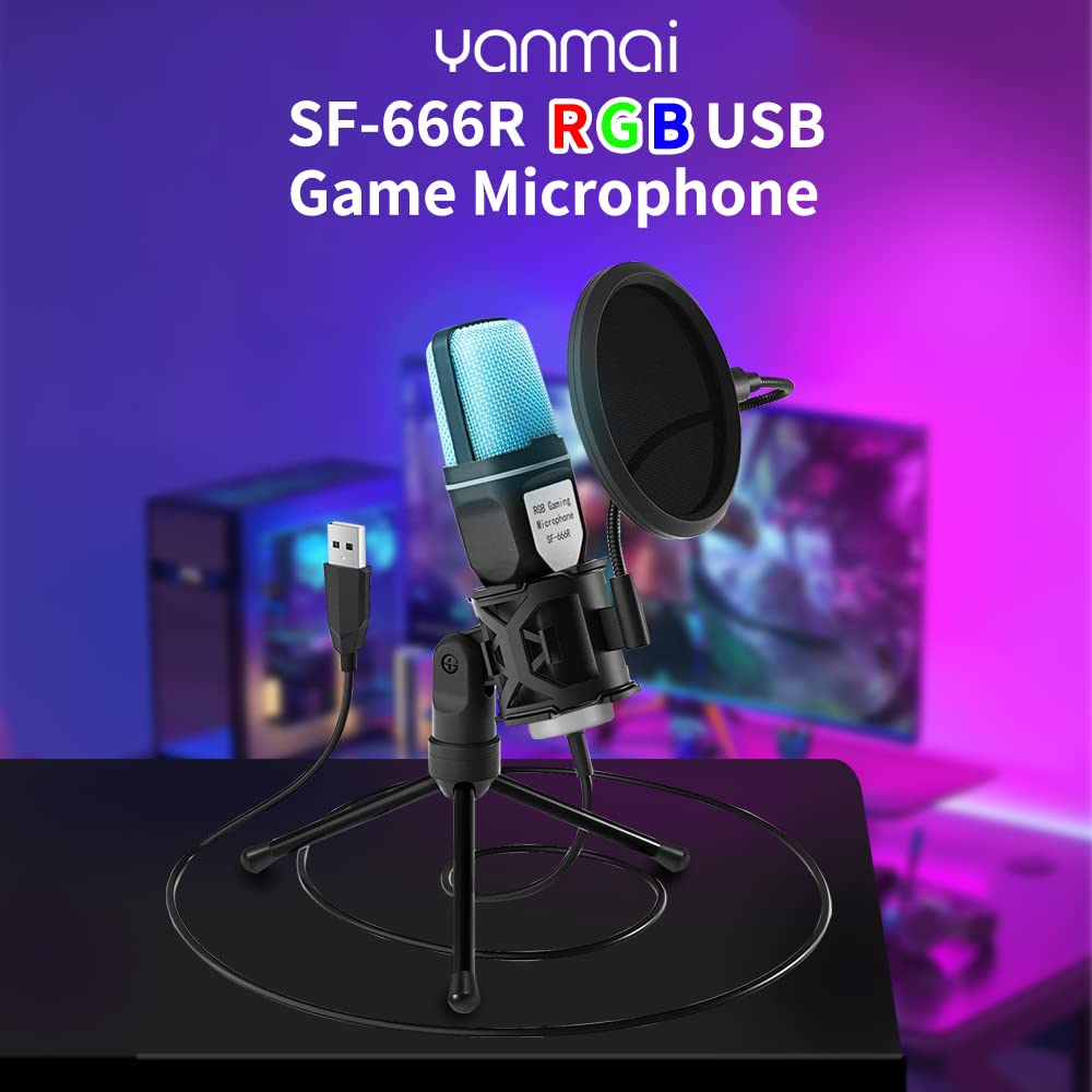 YANMAI USB Microphone, PC Microphone for Podcast Streaming, Gaming Microphone, Condenser Microphone for YouTube Recording Windows Computer Microphone for Desktop External Microphone for Laptop -Black
