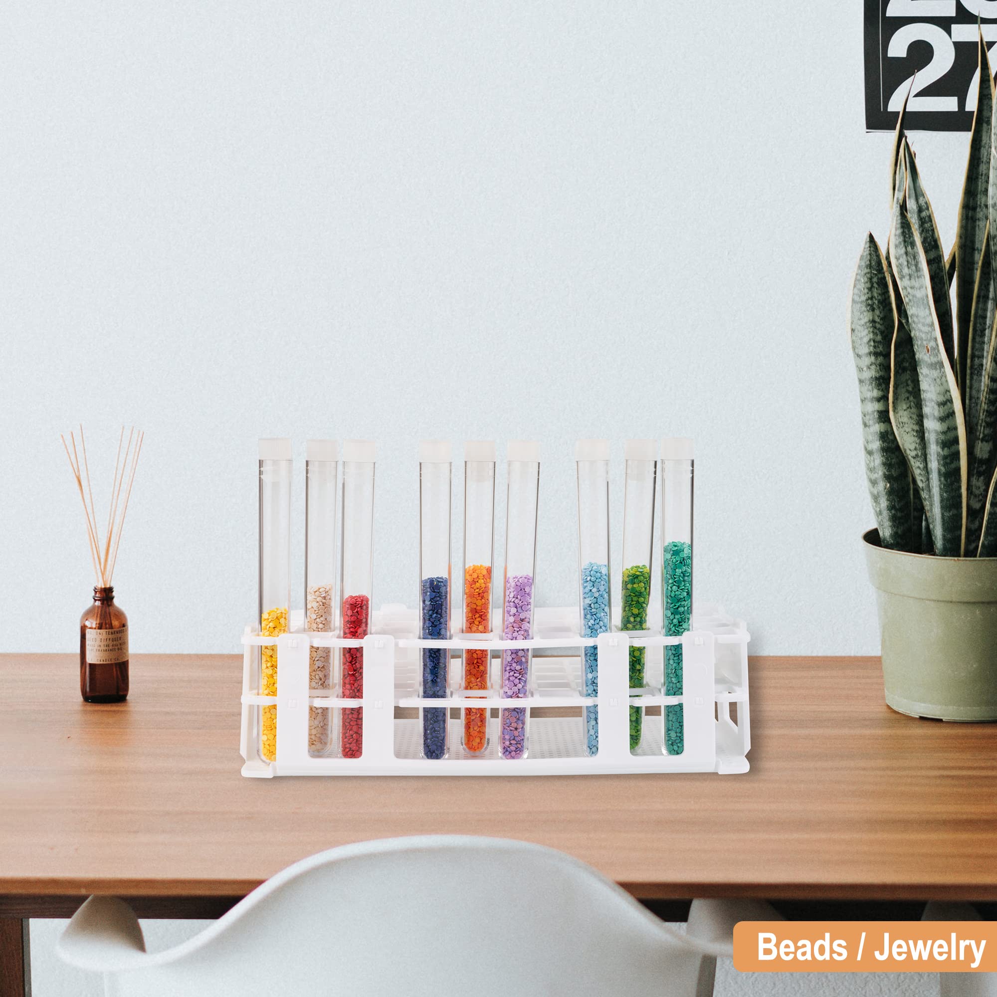 White Plastic Test Tube Rack (5 Pack) | Test Tube Holder for Vials & Tubes for Storing Solids (Beads, Ink Samples & Lip Balm), Liquids (Liquor Shots & Essential Oils) & Hydroponic Plants