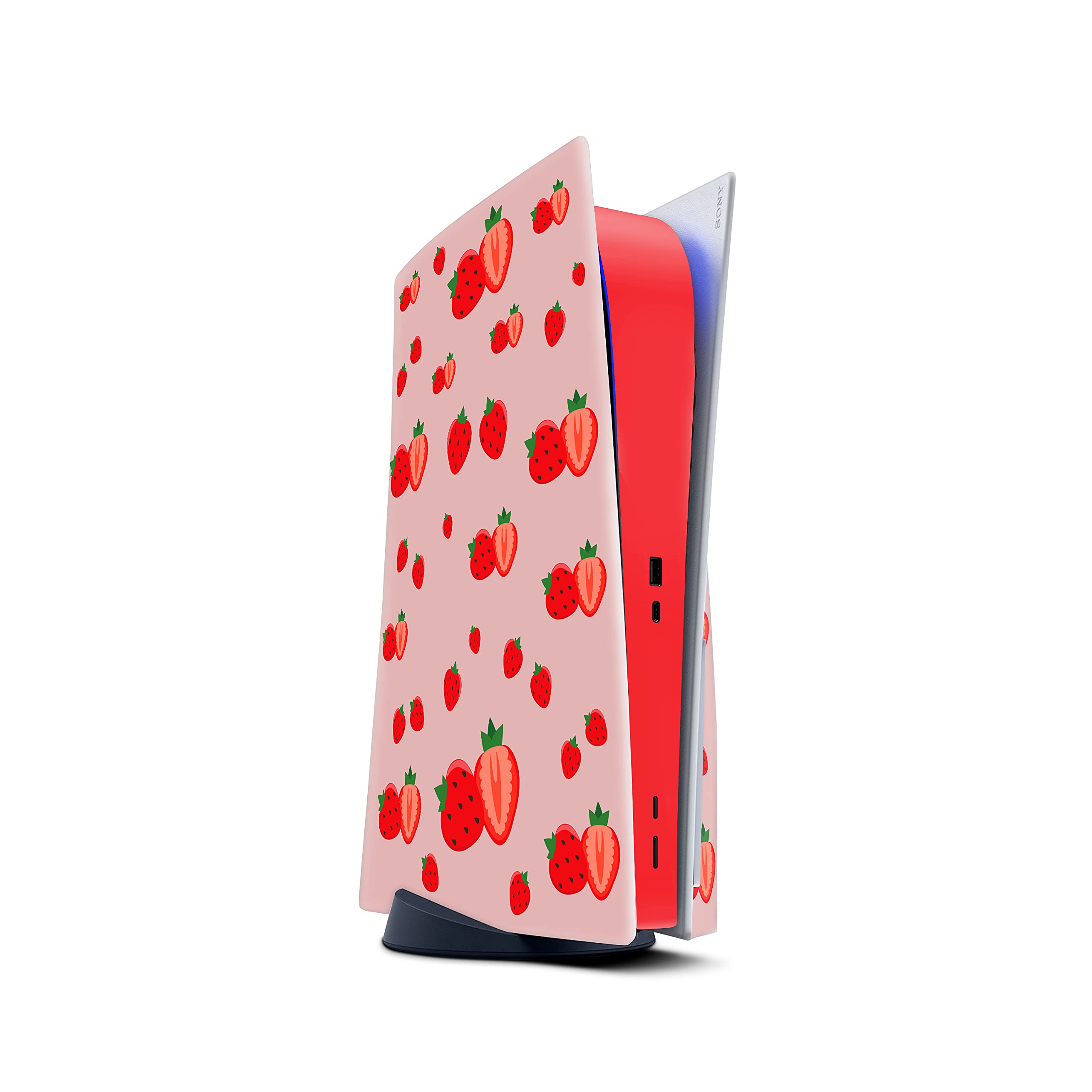 TACKY DESIGN PS5 Strawberry Skin for PlayStation 5 Console and 2 Controllers, Pink skin Vinyl 3M Decal Stickers Full wrap Cover (Disk Edition)