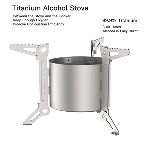 Titanium Alcohol Stove,Foldable Mini Alcohol Stove for Backpacking,Lightweight Titanium Spirit Burner with Foldable Stand,3oz Fuel Storage for Camping Hiking
