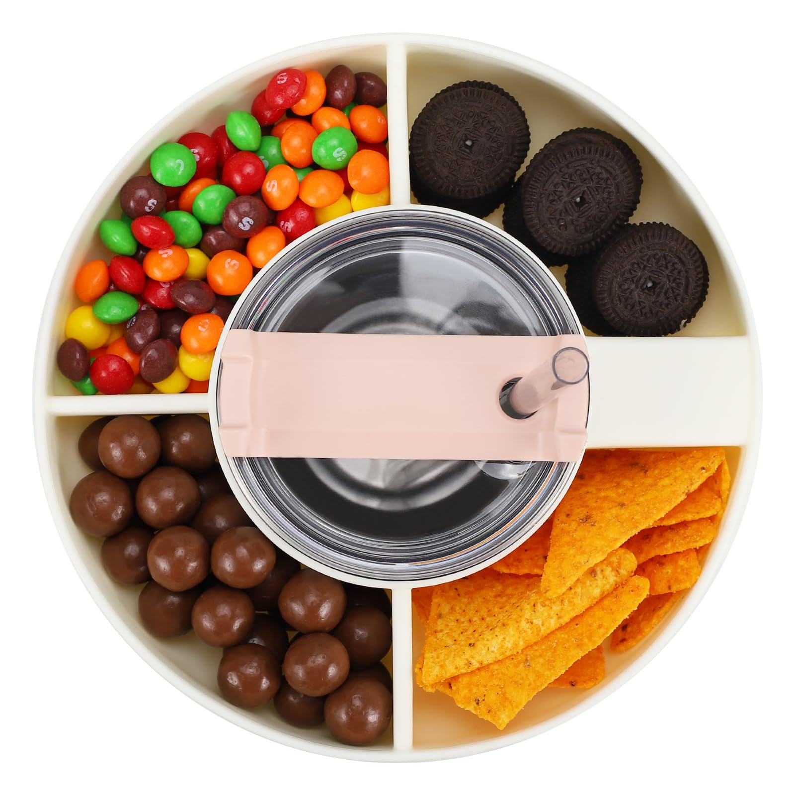 Silicone Snack Ring for Stanley Cup 40 oz with Handle, Snack Tray for Stanley Tumbler 40 oz, 4 Compartment Reusable Snack Platters for Stanley Quencher Adventure 40oz (Cream White)