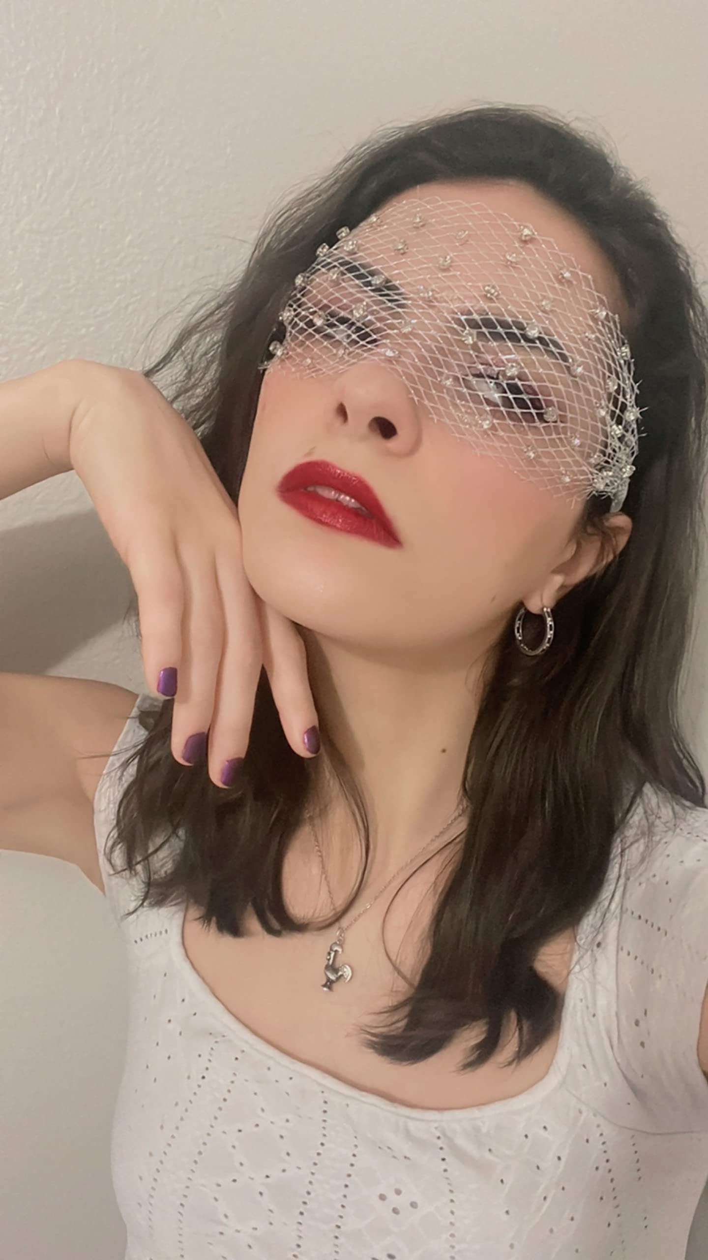 Sun Goddess Headpiece (Silver Eye Veil with Rhinestones), One size fits all