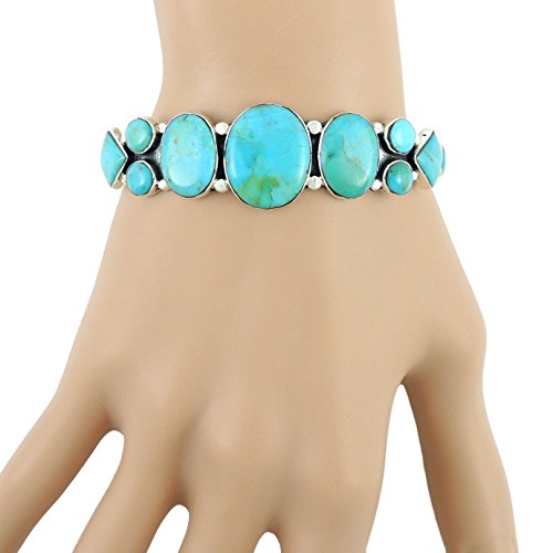 Turquoise Bracelet Sterling Silver 925 Genuine Turquoise (Turquoise)