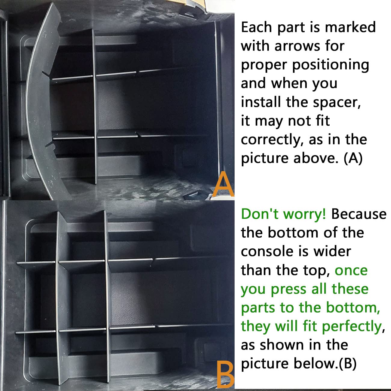 TACOBRO Center Console Organizer Dividers Compatible with 2015-2018 2019 2020 Ford F150 Accessories Black ABS Plastic Armrest Box Insert Secondary Storage, Full Console w/Bucket Seats ONLY