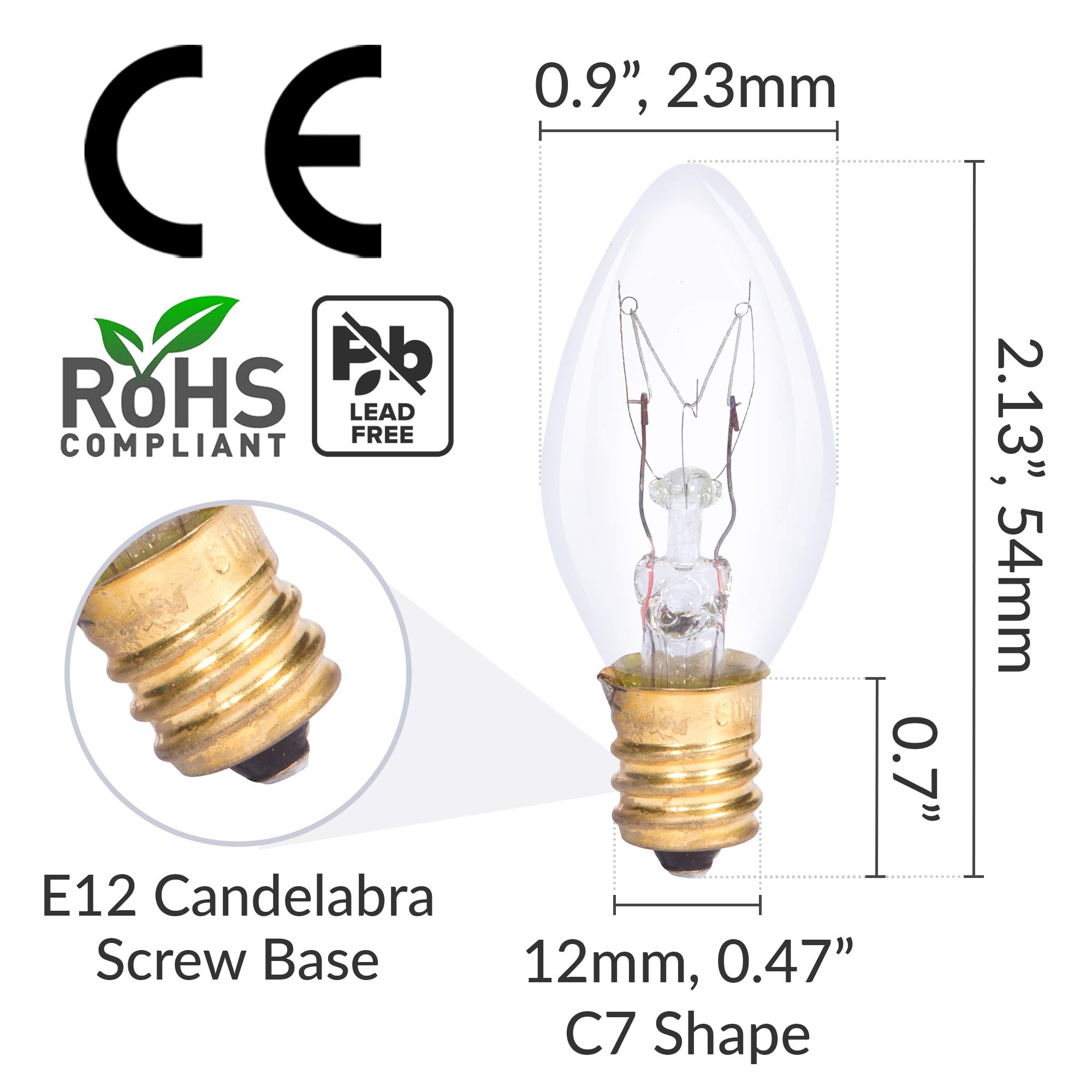 Simba Lighting C7 15W Replacement Bulb (6 Pack) for Himalayan Salt Rock and Basket, Plug in Aromatic Wax Warmer, Night Light, Clear Candle Shape, 120V, E12 Candelabra Base, Dimmable, 2700K Warm White