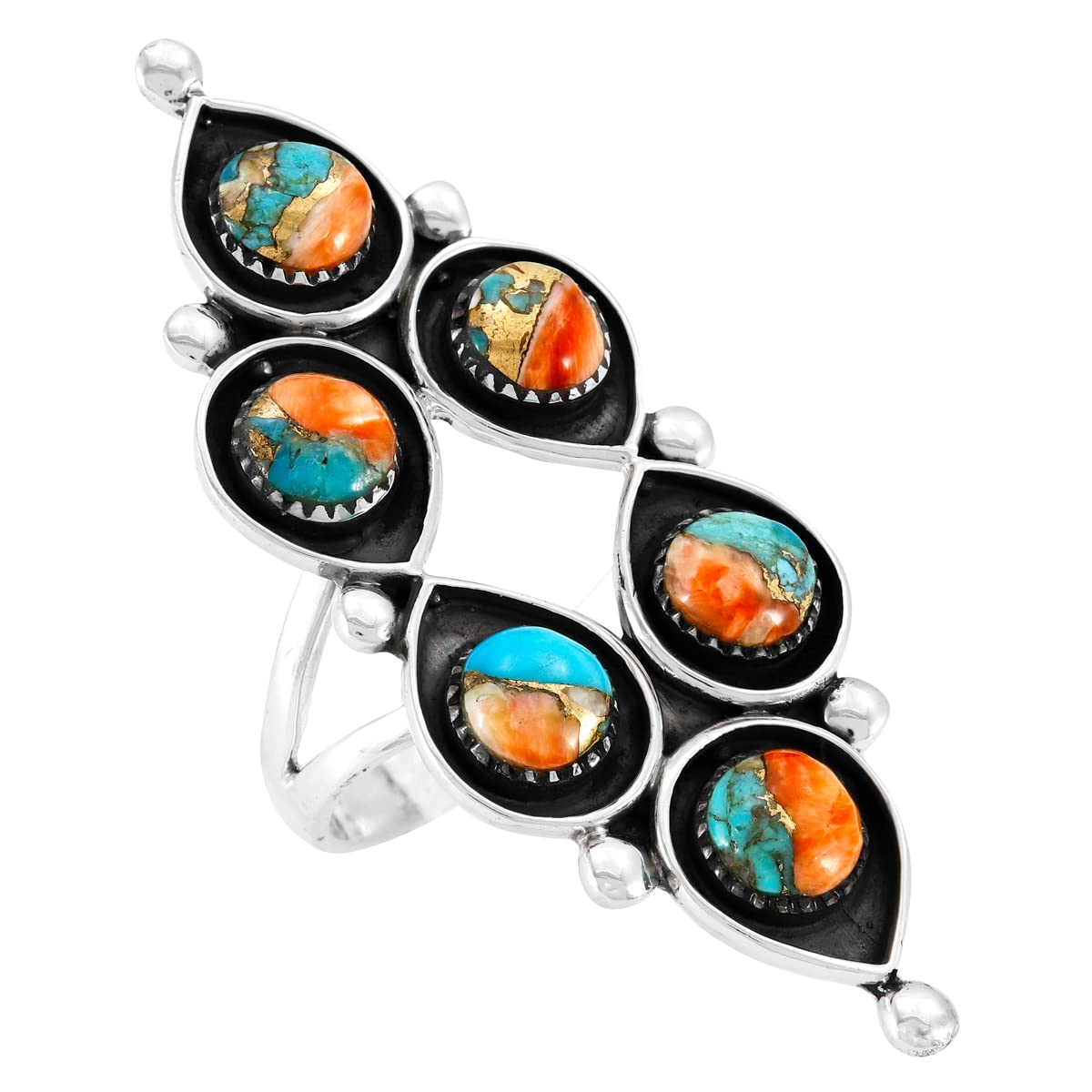 Turquoise Ring Sterling Silver 925 Genuine Gemstones Size 6 to 11 (Spiny Turquoise) (10)
