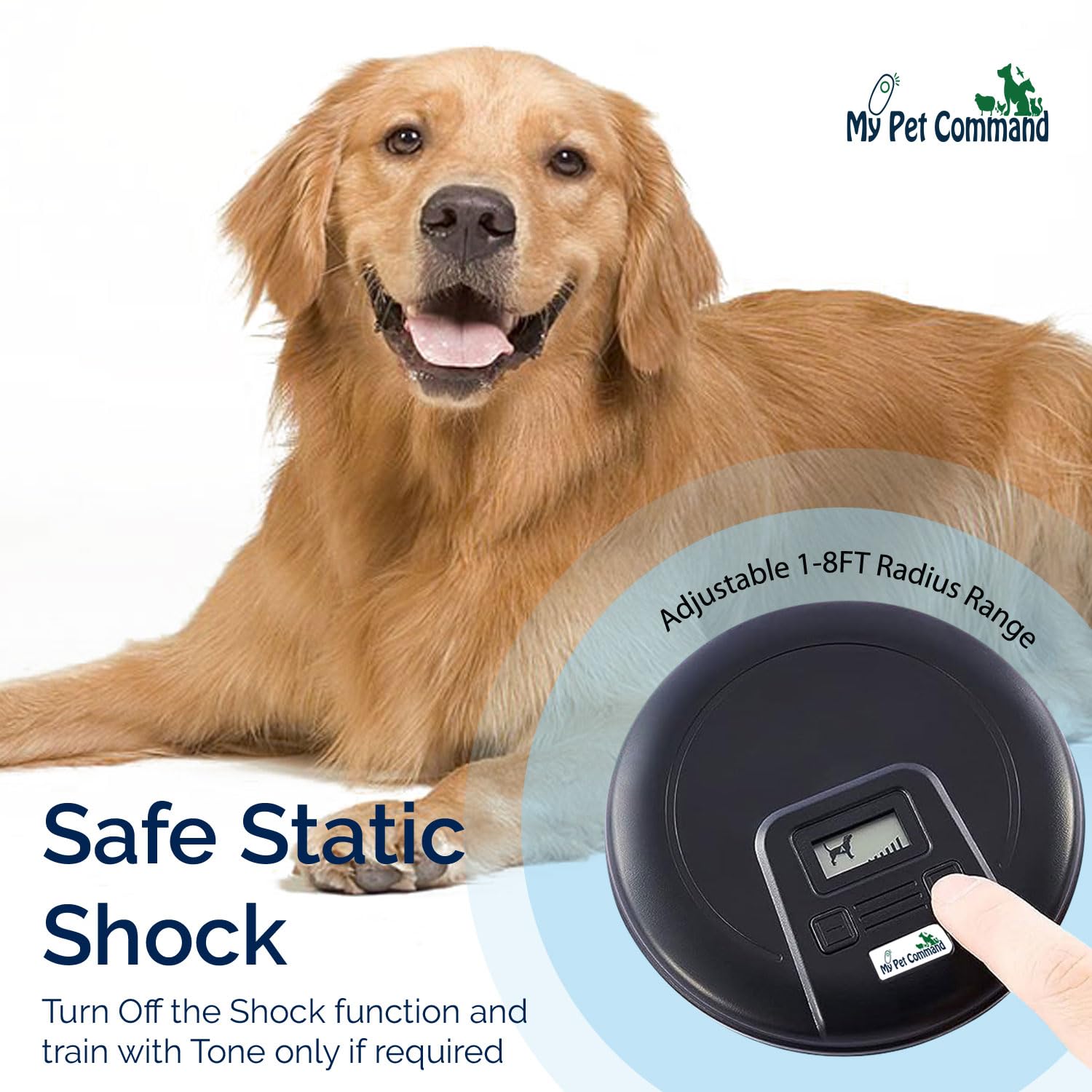 My Pet Command, Indoor Pet Barrier with Adjustable Range, Static and Tone Correction, Hidden Fence for Dogs Containment Collar, Wireless Pet Gate Keeps Areas Off Limits, Rechargeable Collars