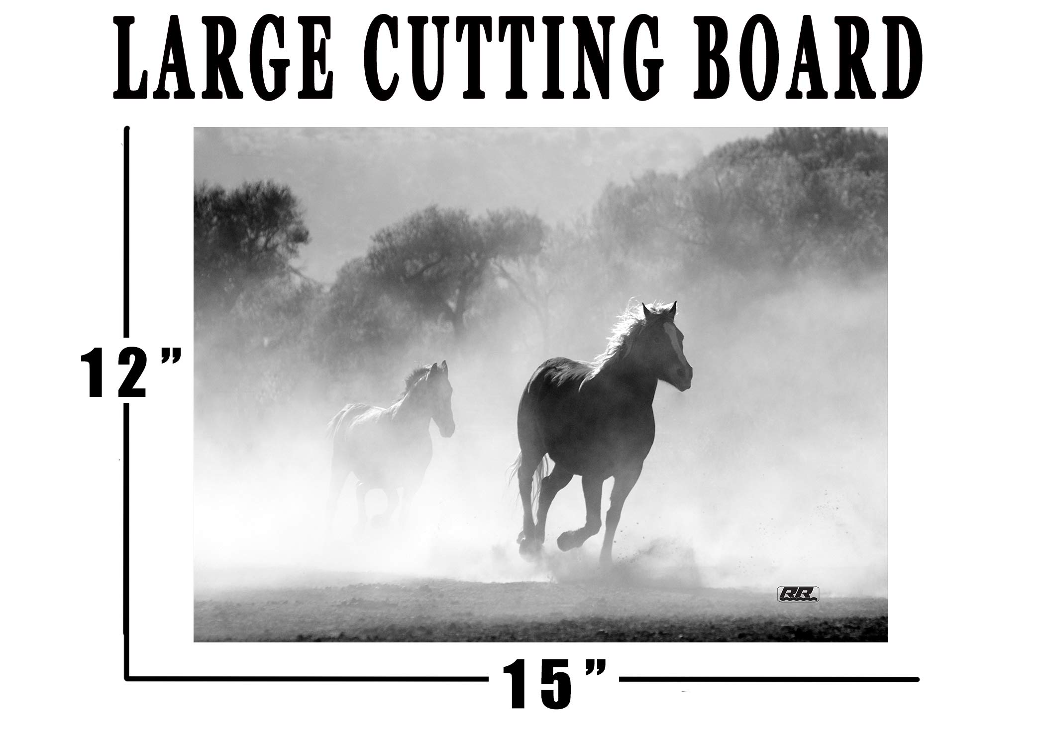 Wild Running Horses Black and White Art Kitchen Glass Cutting Board Decorative Gift Design