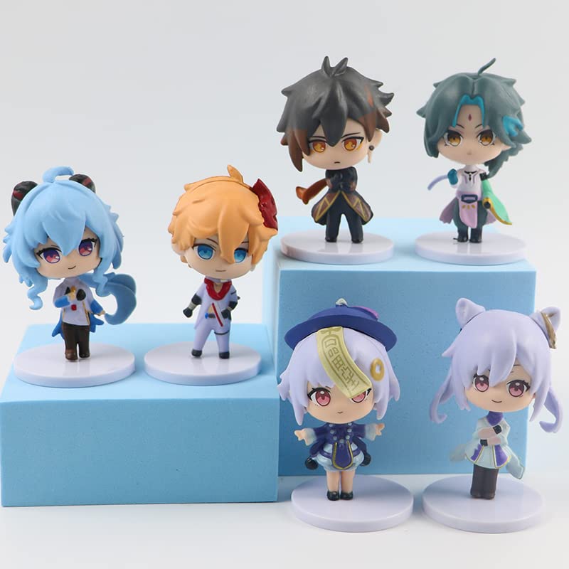 wgzftrys Genshin Impact Klee Diluc Venti Fischl Kaeya Anime Action Figure Collectible Model Anime Figure 6pcs/Set