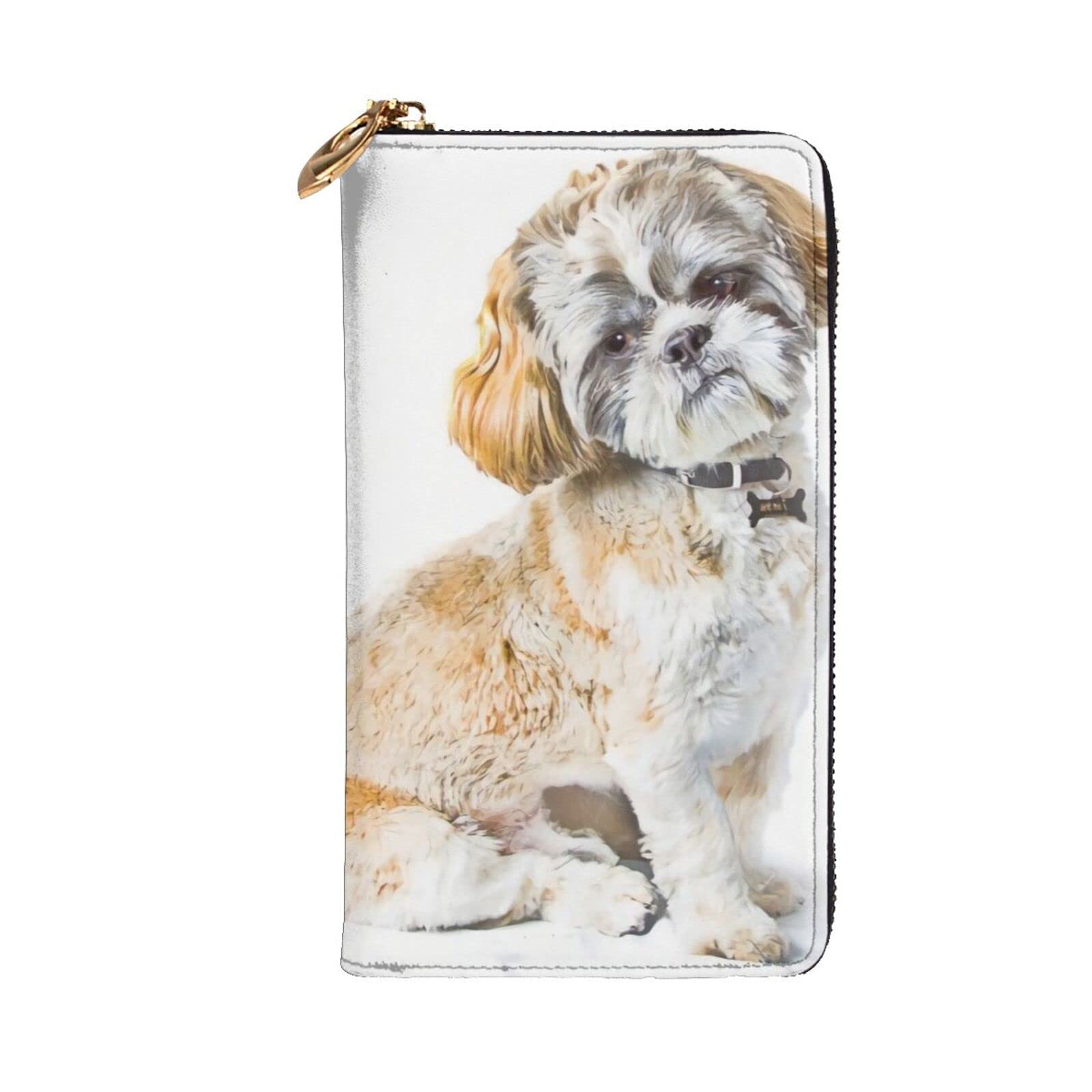 Women Zip Around Long Purse Cute Shitzu Shih Tzu Dog Clutch Credit Card Holder Wallet