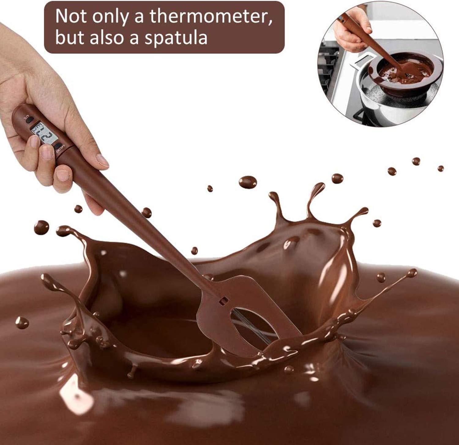 UECOOL Digital Spatula Thermometer, with Fast Read Digital Professional Durable Canning Thermometer for Precise Control of Candy, Jelly and Food Temperature (Brown)