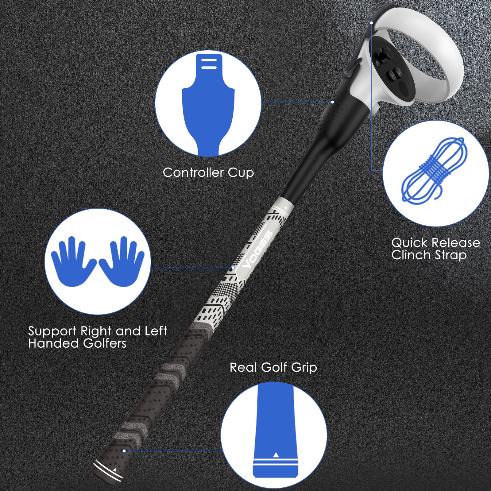 VR Golf Club Handle Accessories Compatible with Oculus Meta Quest 2, Virtual Reality Baseball Controller Attachment, Simulator Real Golf Game Bat Adapter for Golf+, Walkabout Mini Golf, Golf5eclub