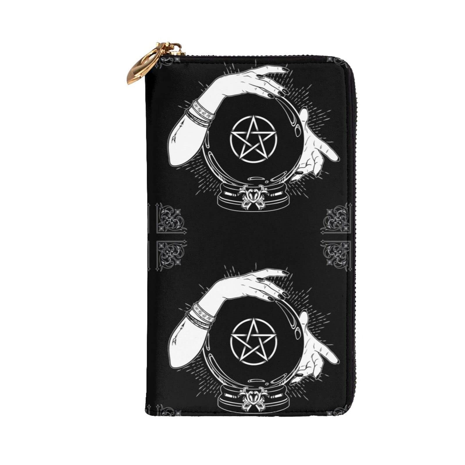 Women Zip Around Long Wallet Magic Crystal Ball Pentagram Witch Large Credit Card Holder Purse