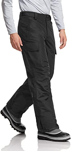 TSLA Men's Winter Snow Pants, Waterproof Insulated Ski Pants, Ripstop Windproof Snowboard Bottoms, Cargo Alpha Black, Large