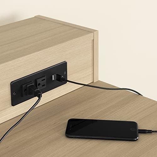 South Shore Majyta Adjustable Height Standing Desk with Built In Power Bar Soft Elm and Matte Black, Contemporary