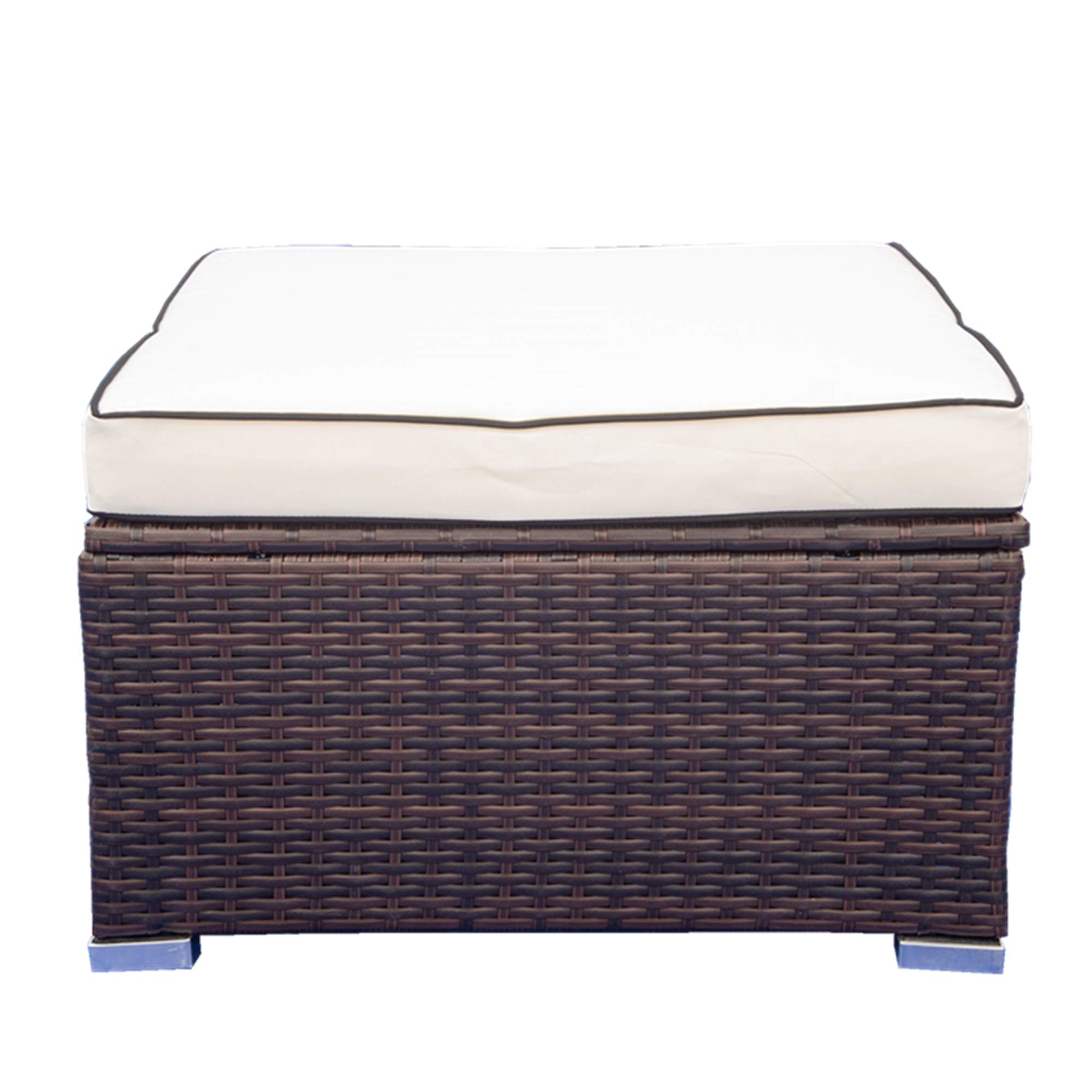Patio Furniture Sectional Sets 3 Pieces - Outdoor Sectional Sofa Wicker Rattan Lawn Conversation Set Cushioned Garden Sofa with Glass Table (Beige)