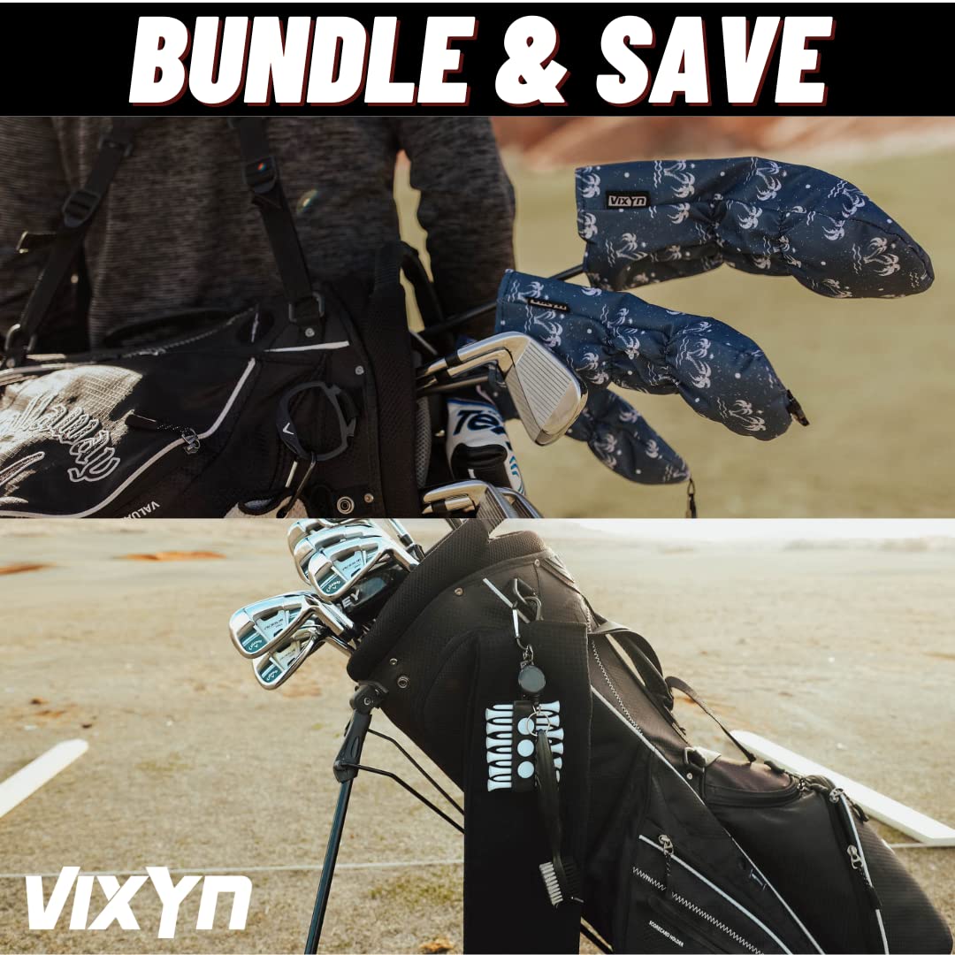 VIXYN Golf Club Cover & Golf Cleaning Bundle Kit - 4 Pack Golf Club Covers for Driver, Woods, Hybrid, and Golf Gift Set