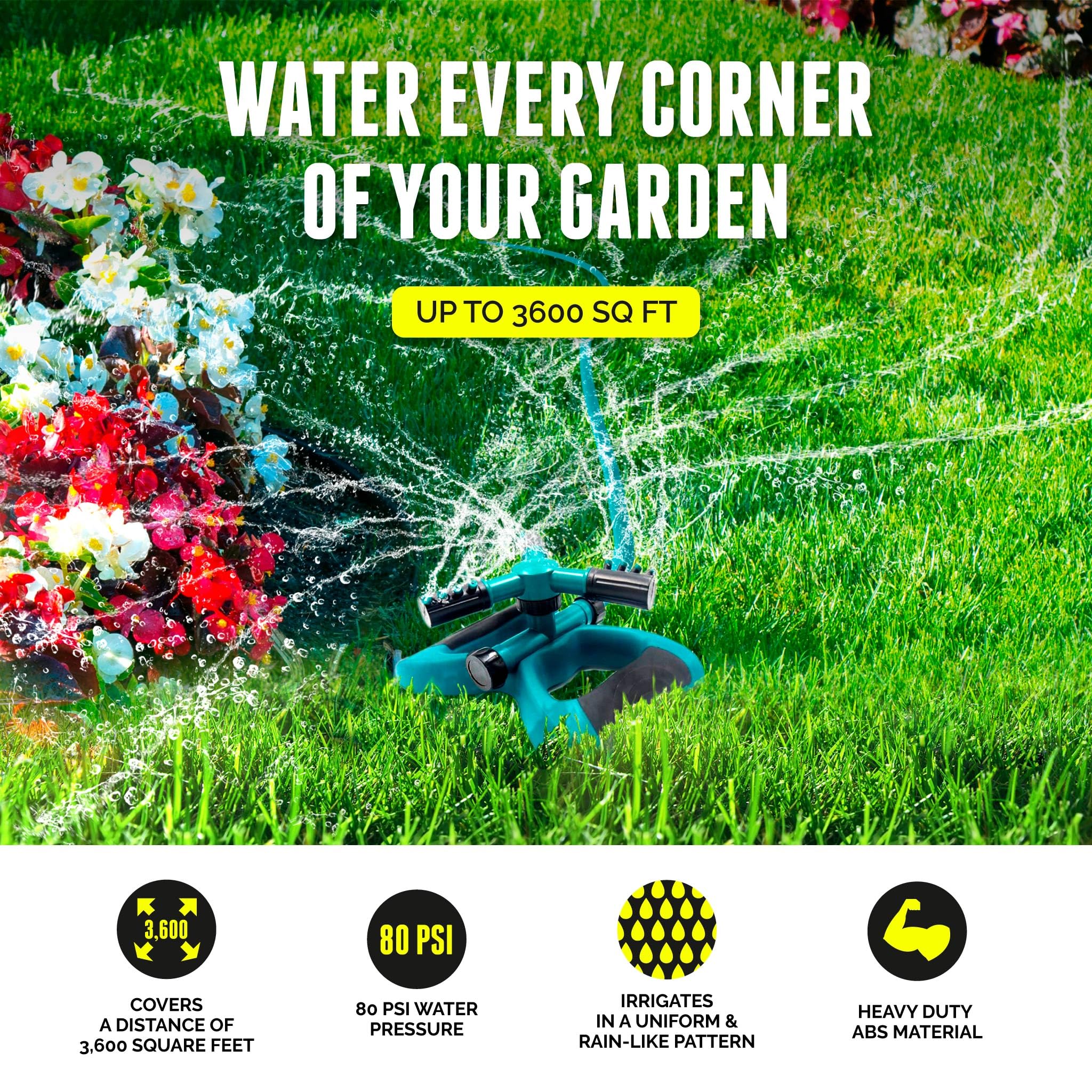 Segomo Tools 360 Degree Automatic Rotating Garden Sprinkler | Lawn Sprinkler | Yard Sprinkler | Sprinklers for Yard | Rotating Sprinkler | Rotating Sprinklers for Yard - GS360