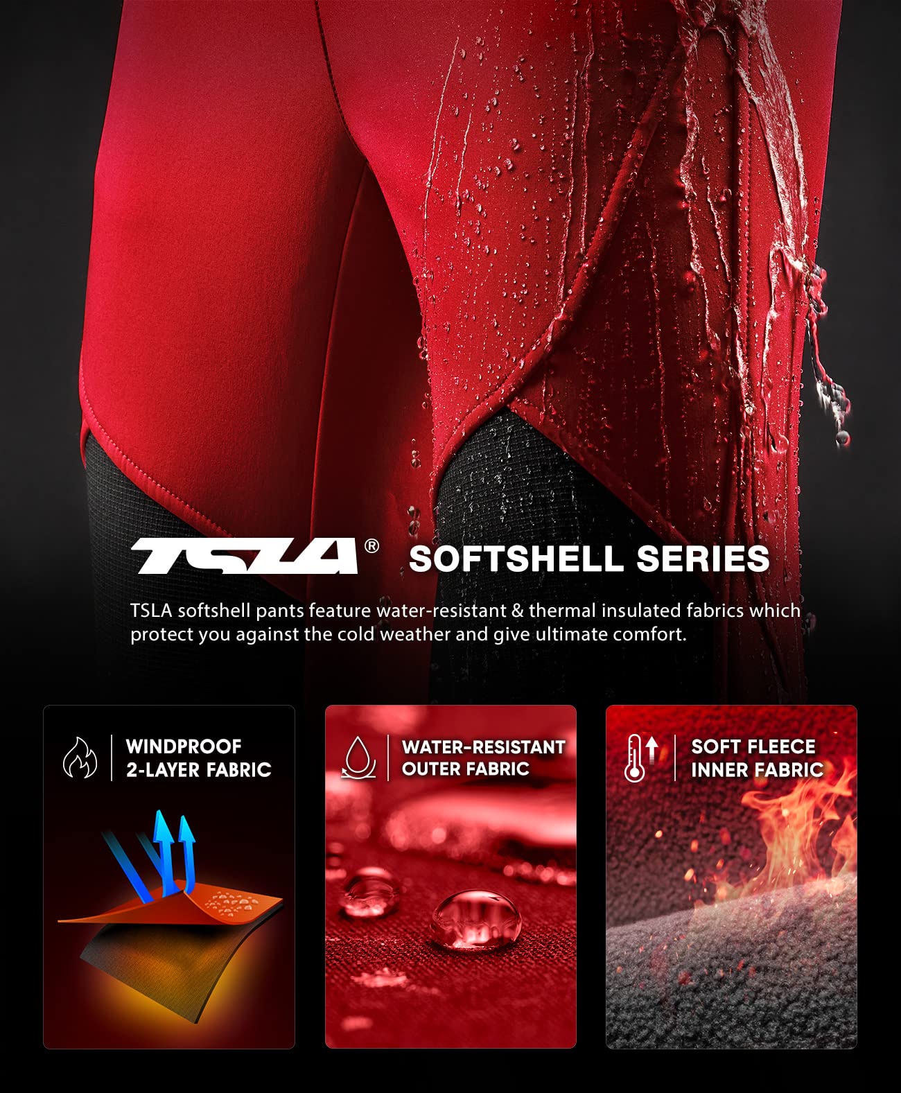 TSLA Women's Softshell Winter Snow Ski Pants, Fleece Lined Waterproof Hiking Pants, Insulated Work Outdoor Pants, 2-layer Reinforced Knee Red, Small