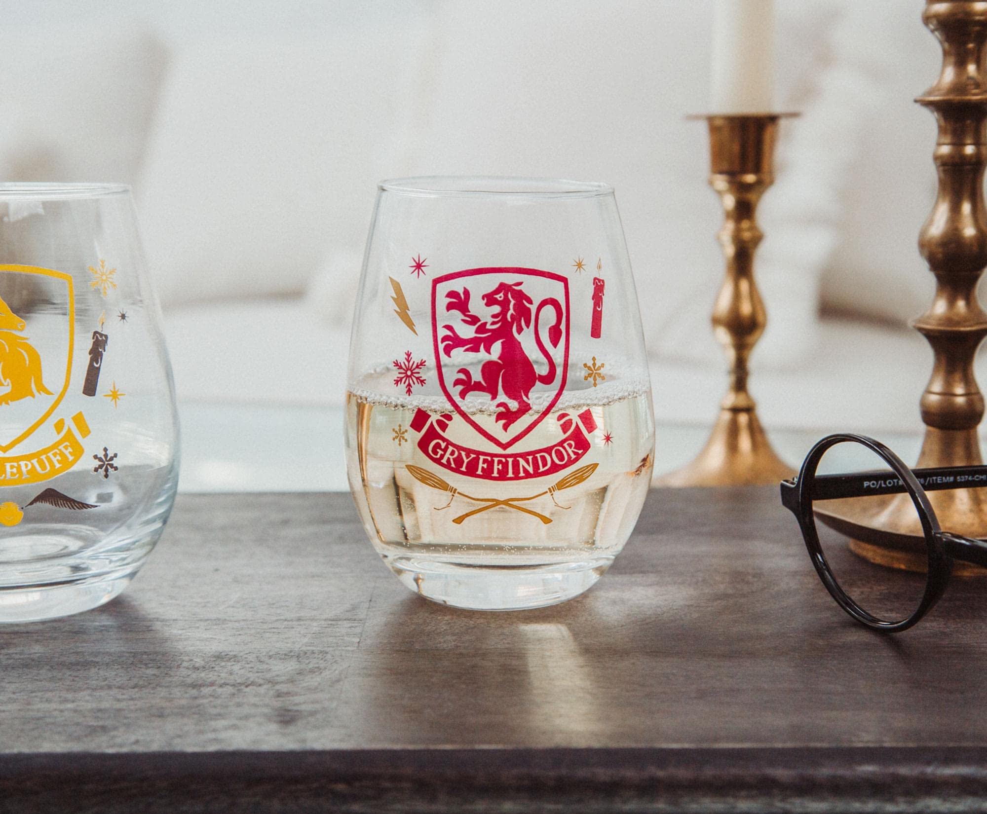 Silver Buffalo Harry Potter Hogwarts House Colors 12-Ounce Stemless Wine Glasses, Set of 4 | Holds 20 Ounces