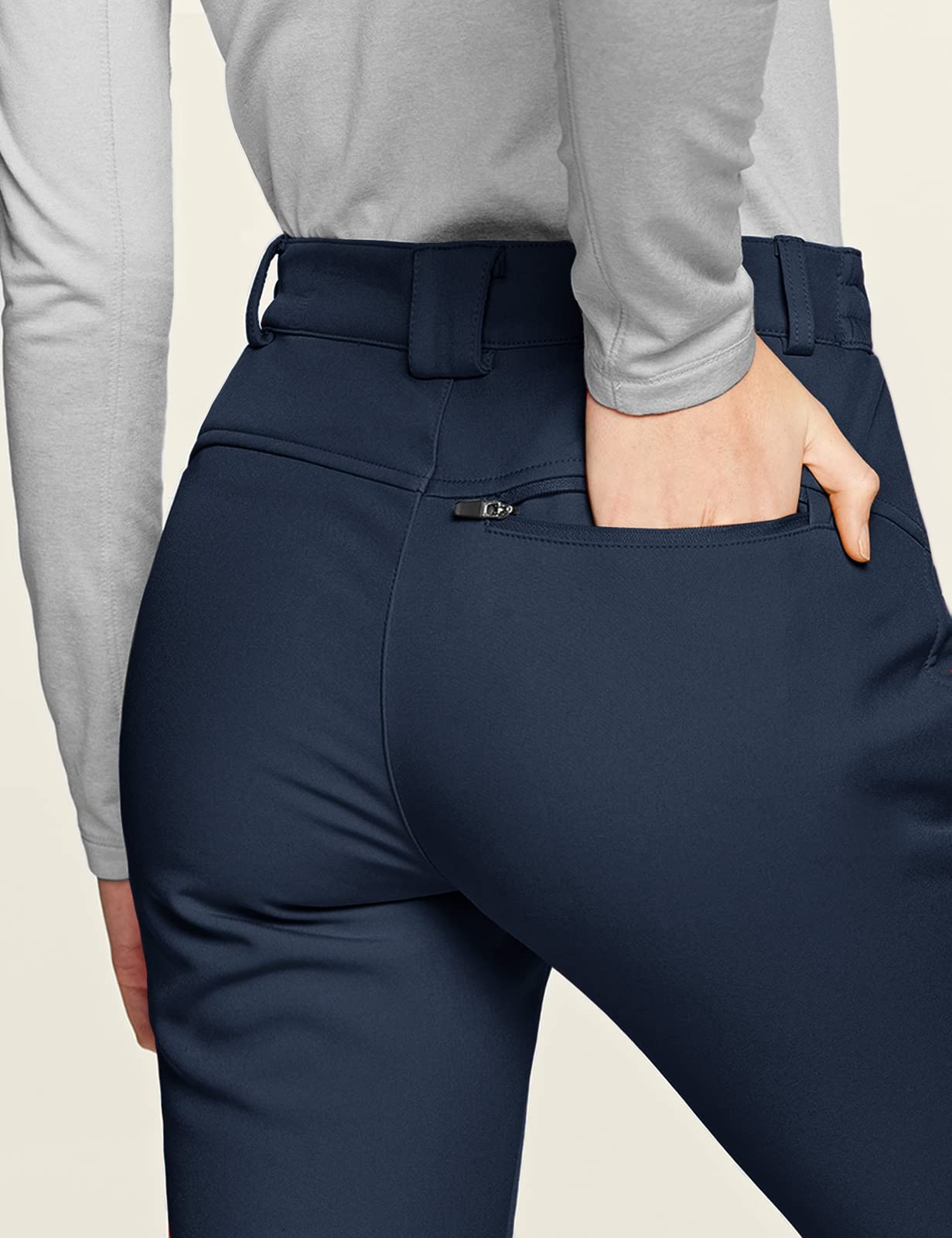 TSLA Women's Softshell Winter Snow Ski Pants, Fleece Lined Waterproof Hiking Pants, Insulated Work Outdoor Pants, 2-layer Reinforced Knee Navy, Large