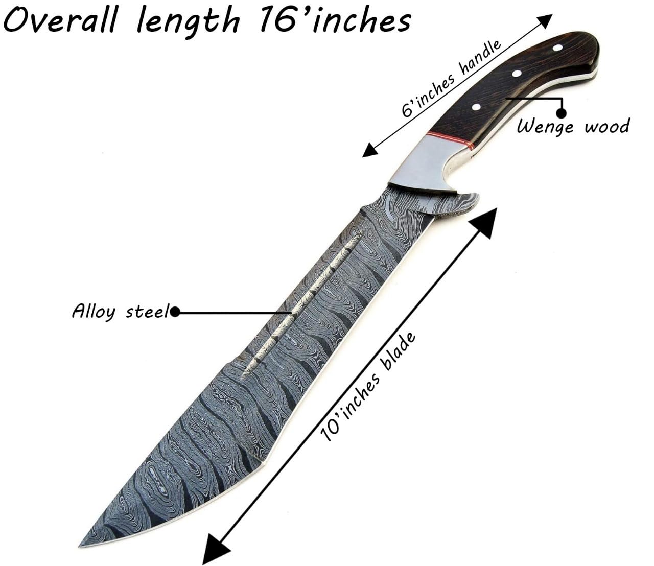 PAL 2000 KNIVES KNI-9369 Custom Handmade Damascus Steel 16 Inches Knife Wenge Wood Handle