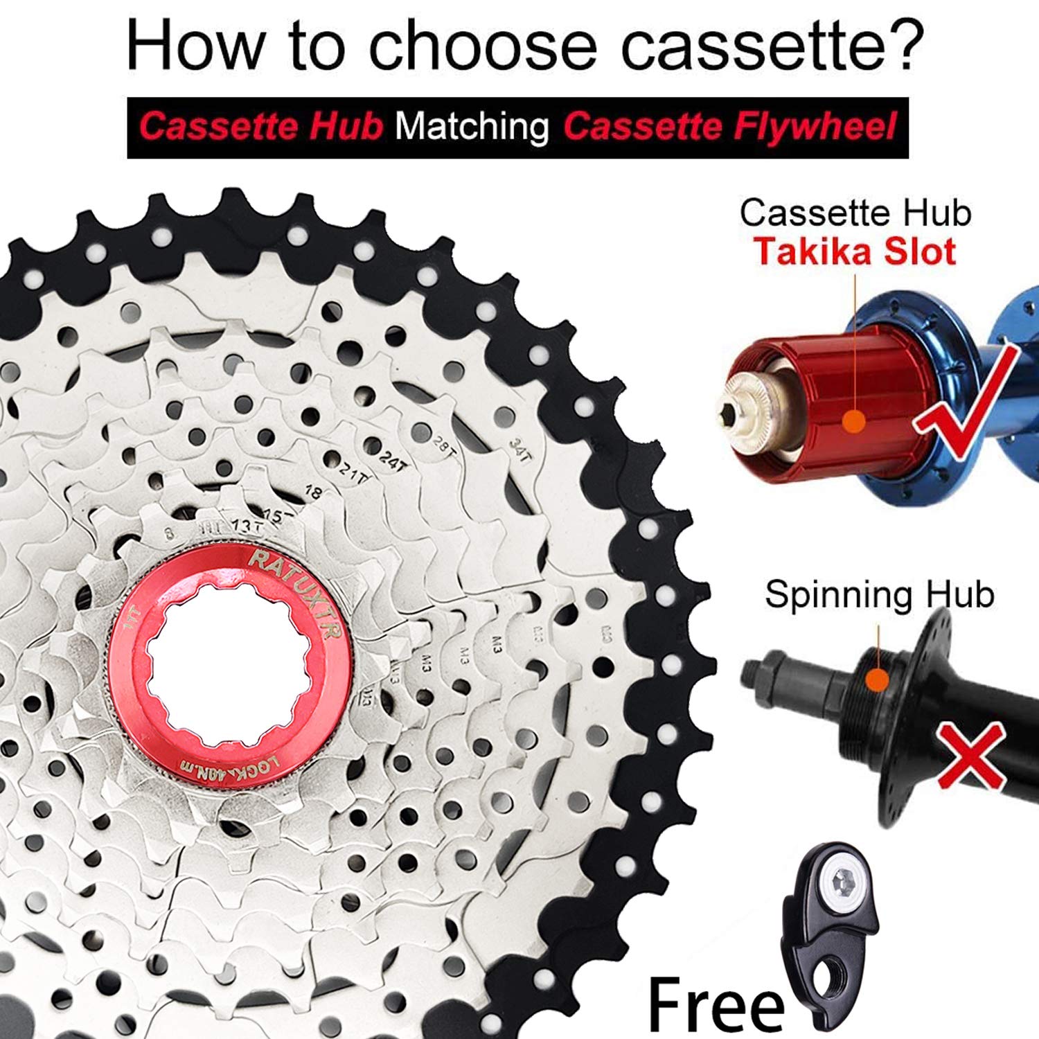RATUXTR 9 Speed Cassette for Mountain Bike, 11-40T Mountain Bicycle 9 Speed Cassette Flywheel Fit for MTB BMX Road Bicycle, Super Light