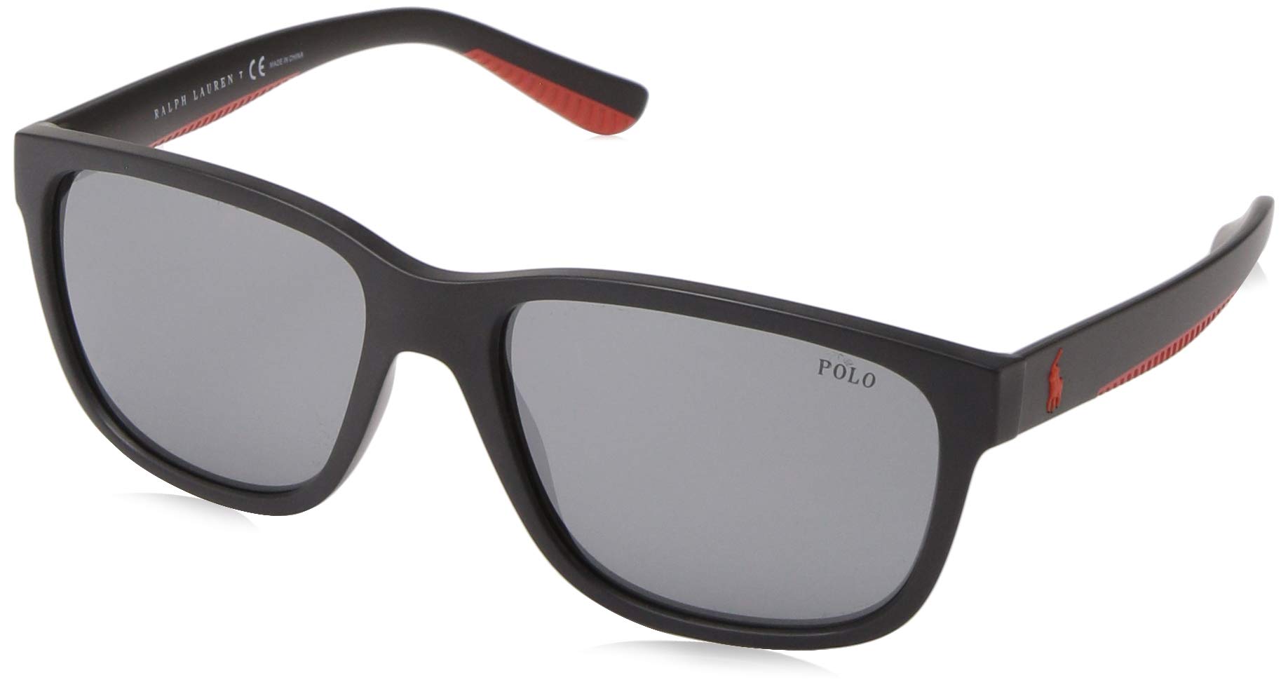 Polo Ralph Lauren Men's PH4142 Rectangular Sunglasses, Matte Black/Silver Mirror, 57 mm